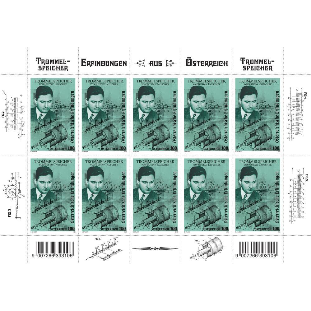 "Gustav Tauschek – drum memory" 1,00x10 Special Stamp minisheet ...